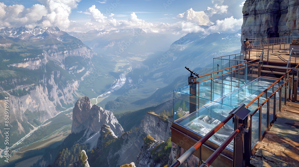 alpine viewing platform with a glass floor over a cliff edge, offering ...