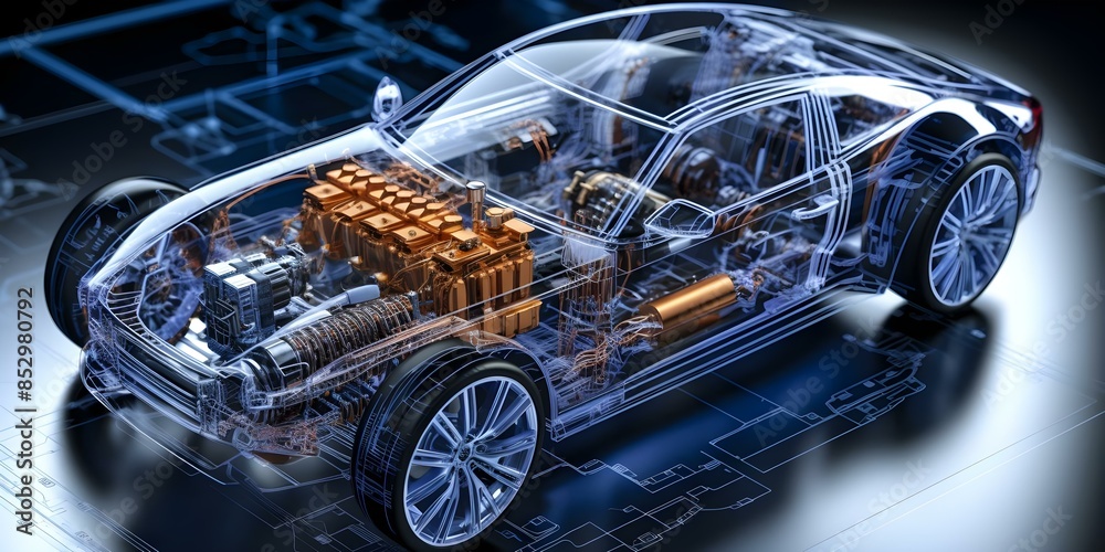 Auto 3D model on engineering schematics for automotive manufacturing ...
