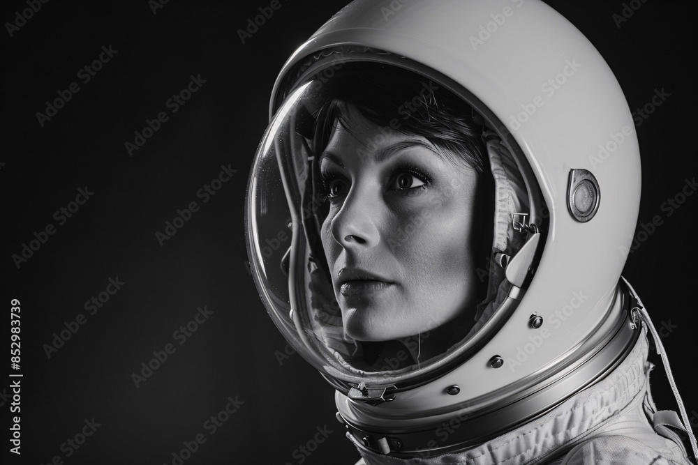 1950's atomic age portrait of model as astronaut wearing sci-fi style ...