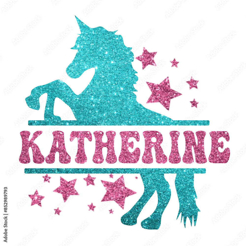 Katherine - nome scritto con glitter rosa in una cornice con unicorno ...