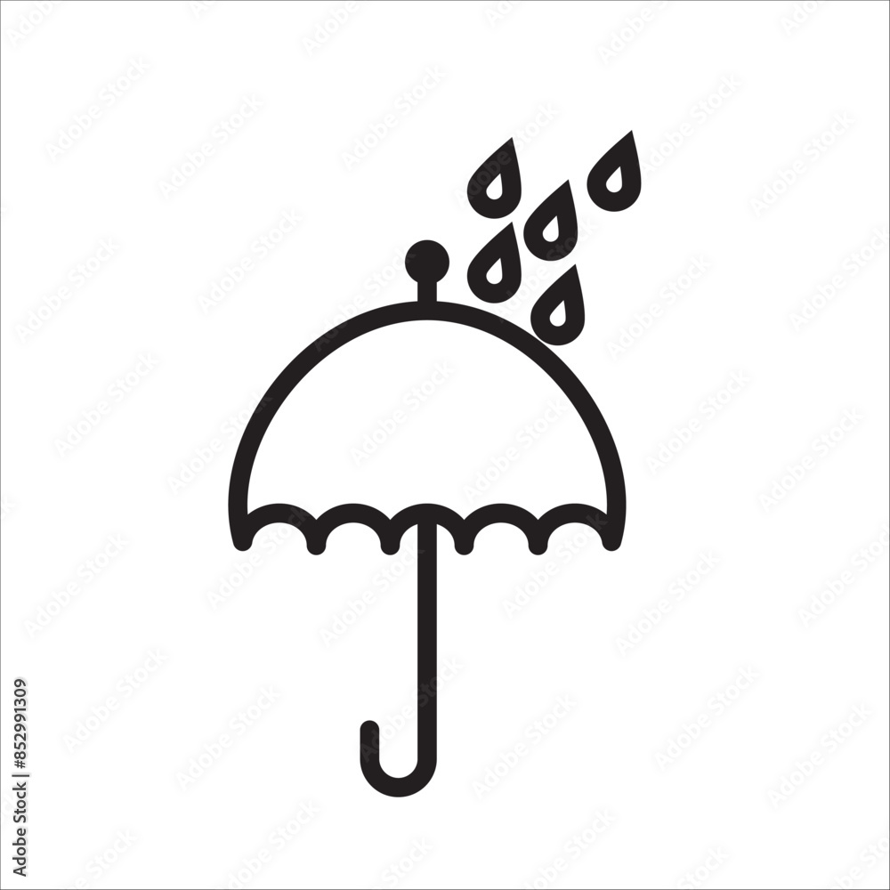 Umbrella icon, fragile box and keep away from water warning vector symbol. Package parcel ...