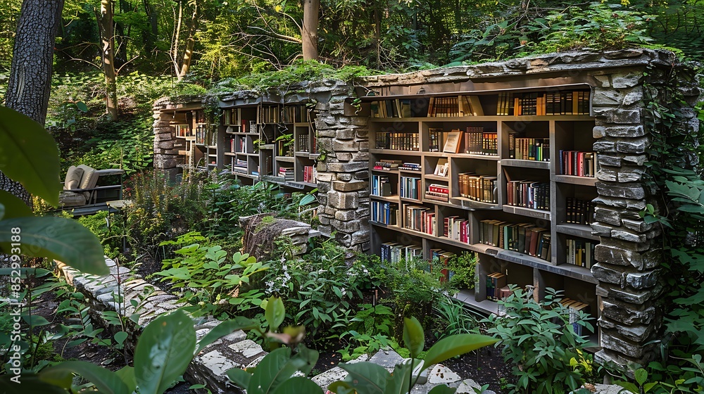 Foto de hidden garden library nestled within a dense garden, with ...