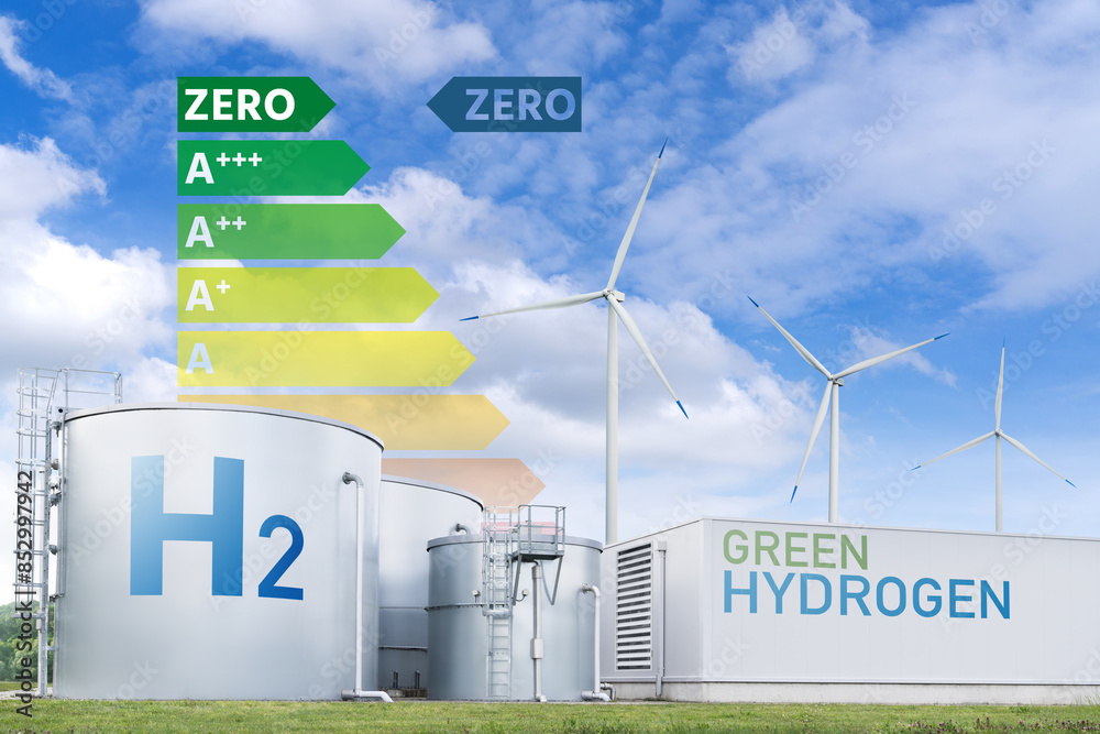 Green hydrogen factory concept. Hydrogen production from renewable ...