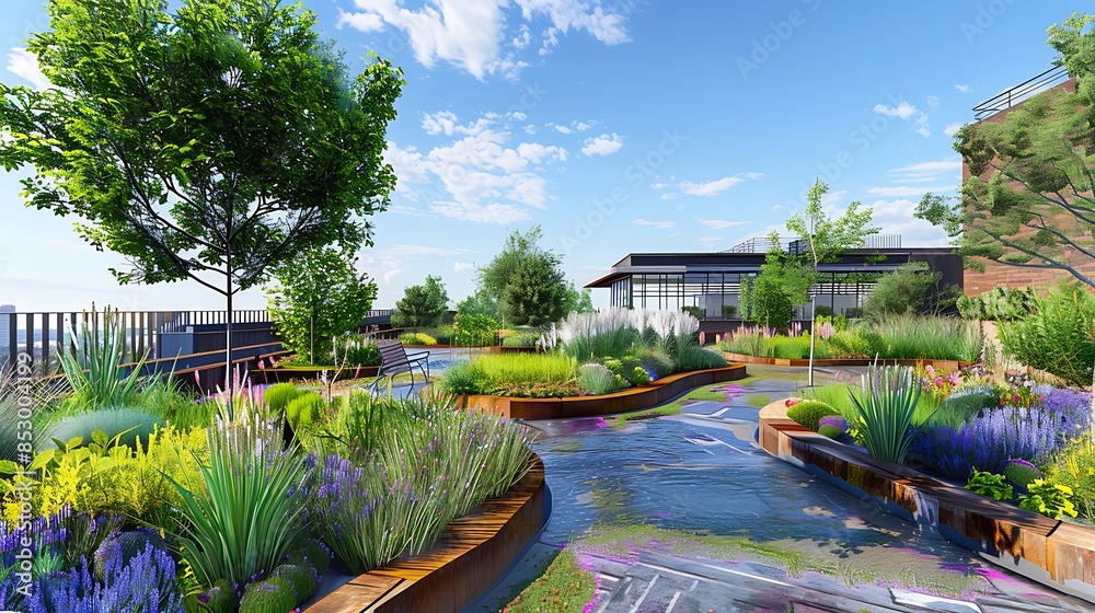 rooftop rain garden that utilizes sustainable drainage systems ...