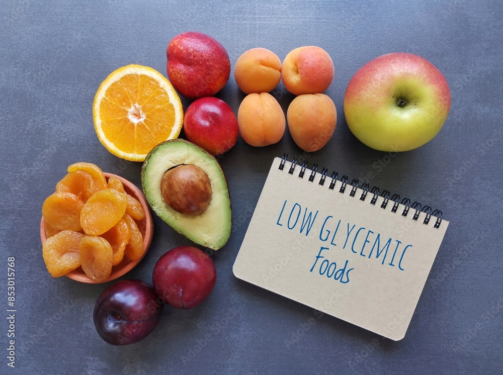 Low glycemic index food with text. Low glycemic fruits for diabetics ...