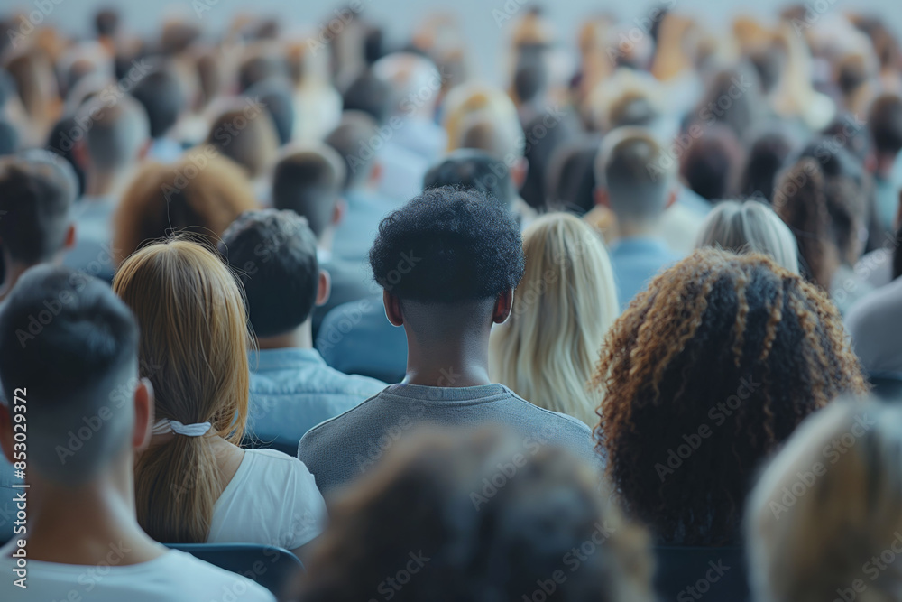 Diverse audience from behind. A perfect image depicting a large ...