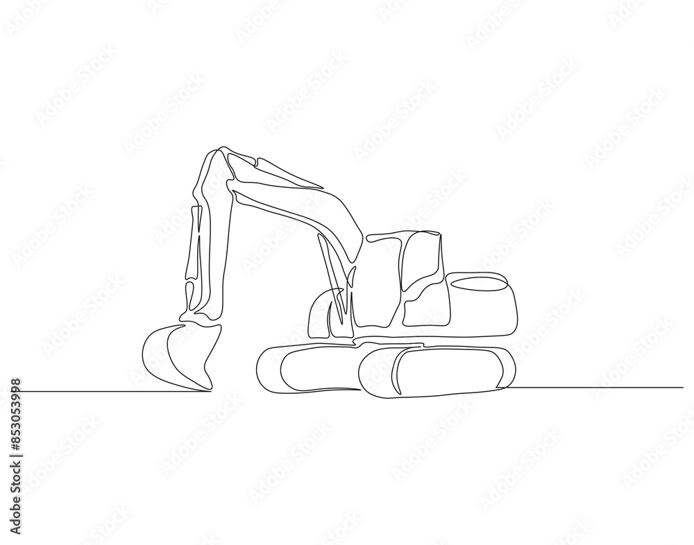 Continuous one line drawing excavator. One line drawing illustration of ...
