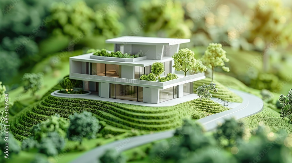 Architectural model of a contemporary house with multiple levels and ...