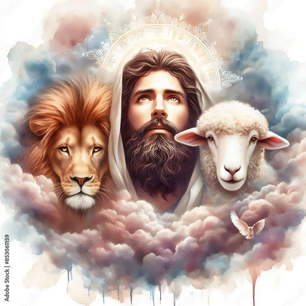 Jesus, the lion, the lamb of God. Digital watercolor painting Stock ...