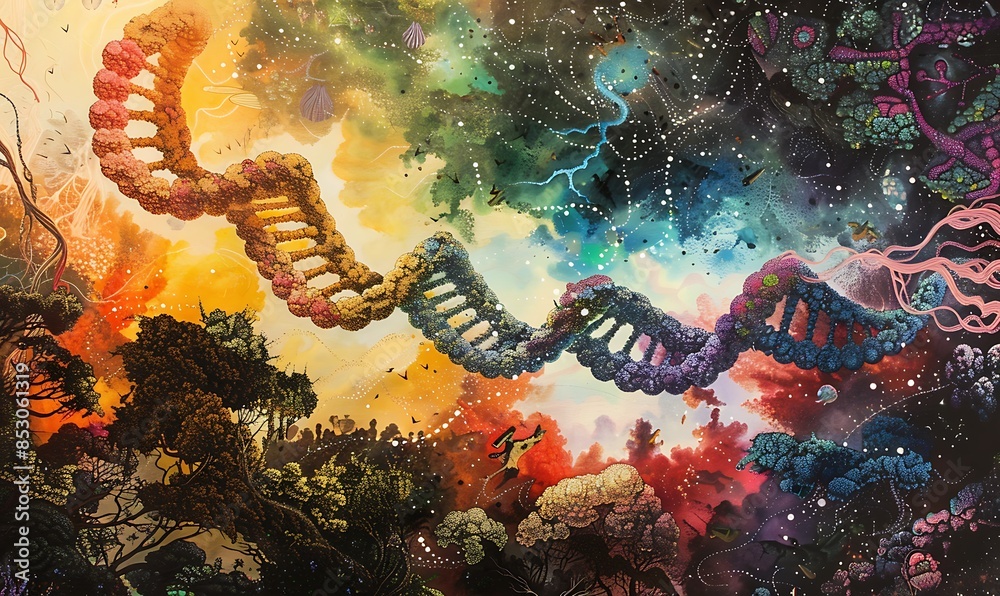 Human Evolution DNA Strand Evolving from Primordial Soup, Artistic ...