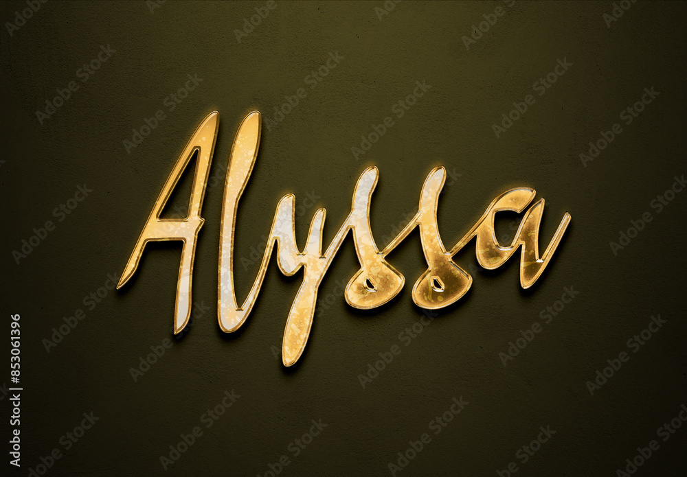 Old gold text effect of name Alyssa with 3D glossy style Mockup. Stock ...