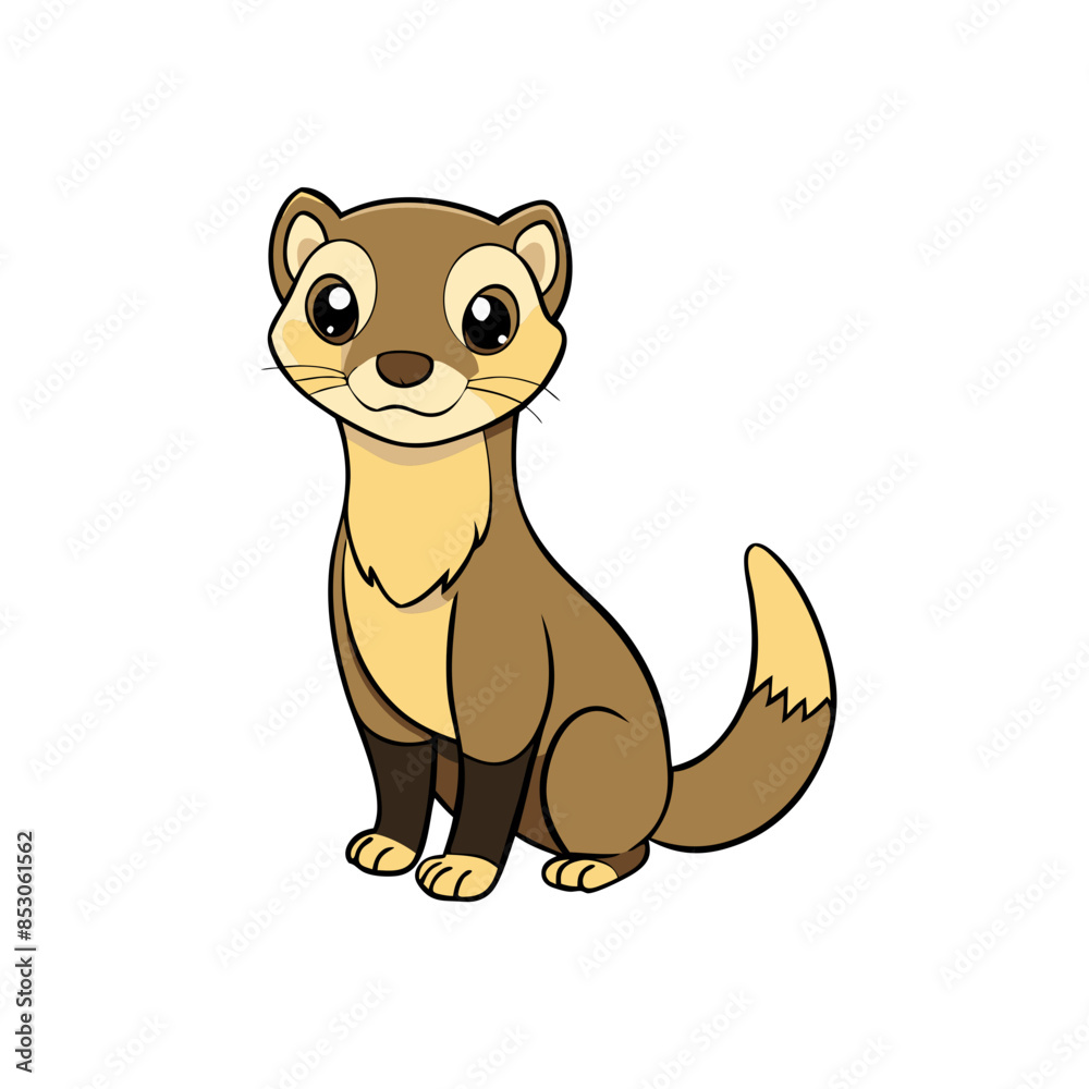 cartoon vector illustration of a ferret with a slender body and curious ...