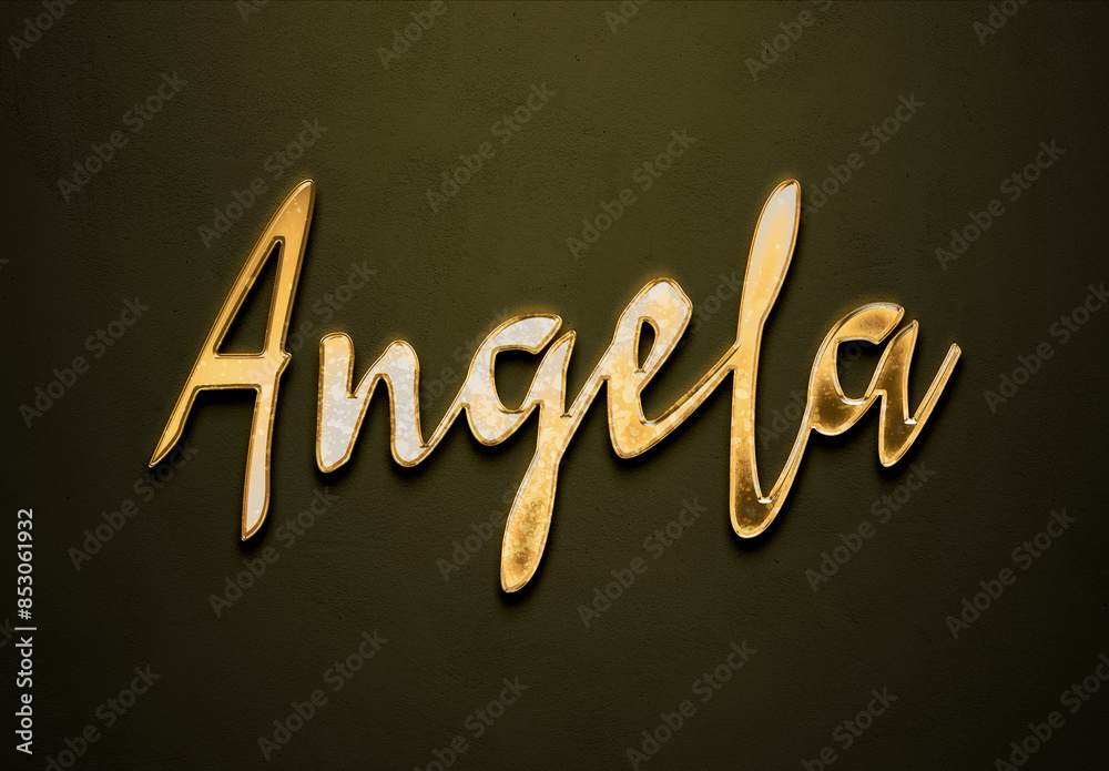 Old gold text effect of name Angela with 3D glossy style Mockup. Stock ...