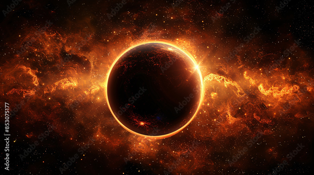 Solar eclipse in the cosmos with asteroid explosion and moon landing ...