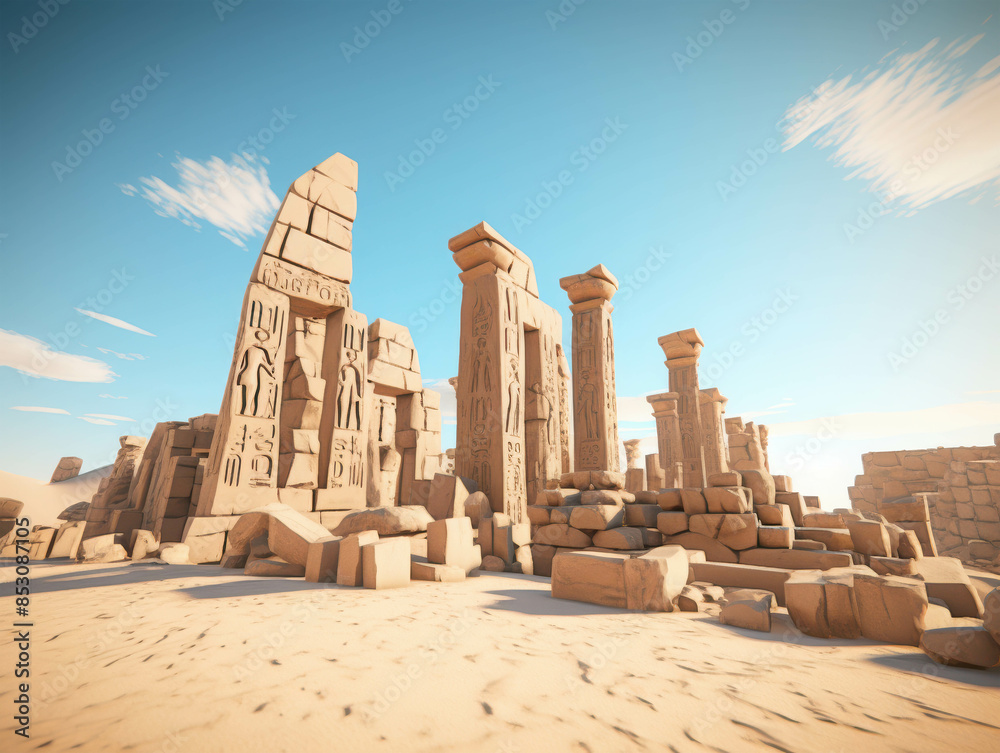 Remnants of an Ancient Egyptian Temple with Tall Pillars and ...