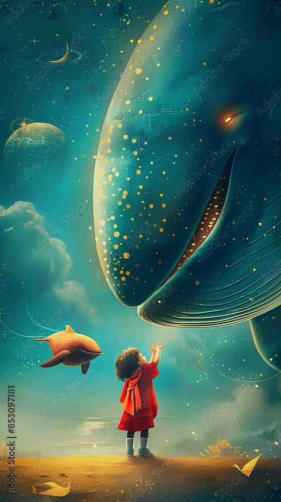 A little boy meets a blue whale in a magical underwater world. Children ...