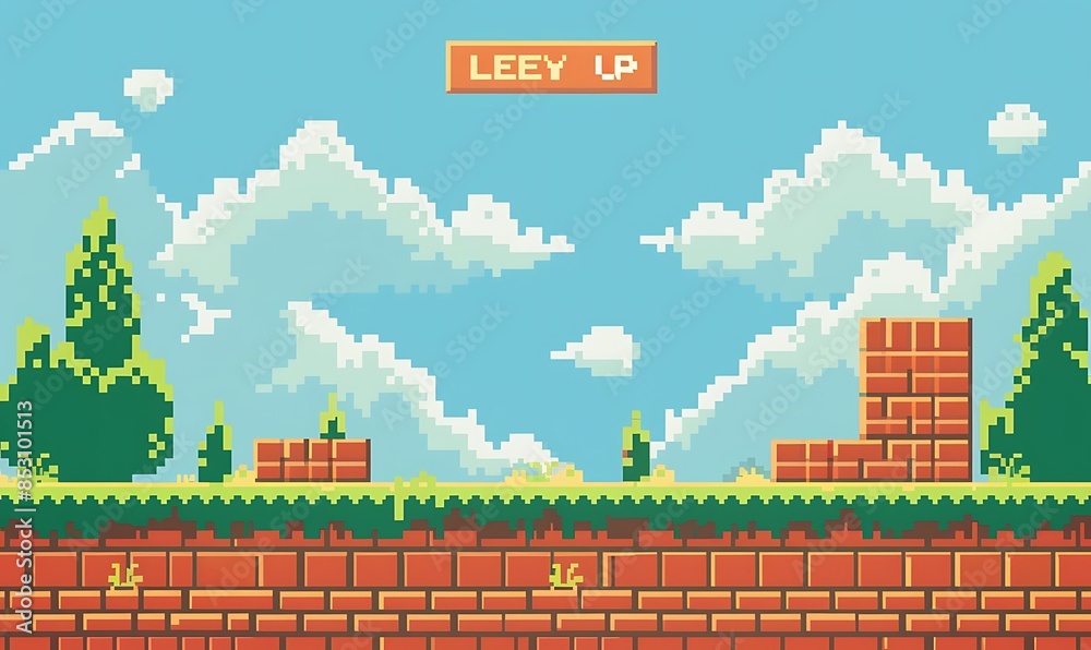 Retro Pixel Art Game Background Button Vintage Game Screen Design ...