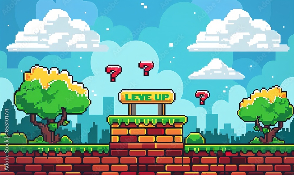 Retro Pixel Art Game Background Button Vintage Game Screen Design Stock ...