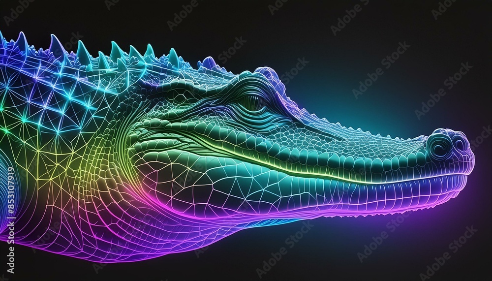 Profile of an alligator with neon lines and vivid colors Stock ...