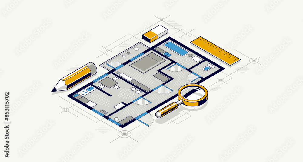 Flat plan drawing with pencil, floorplan residential house or apartment ...