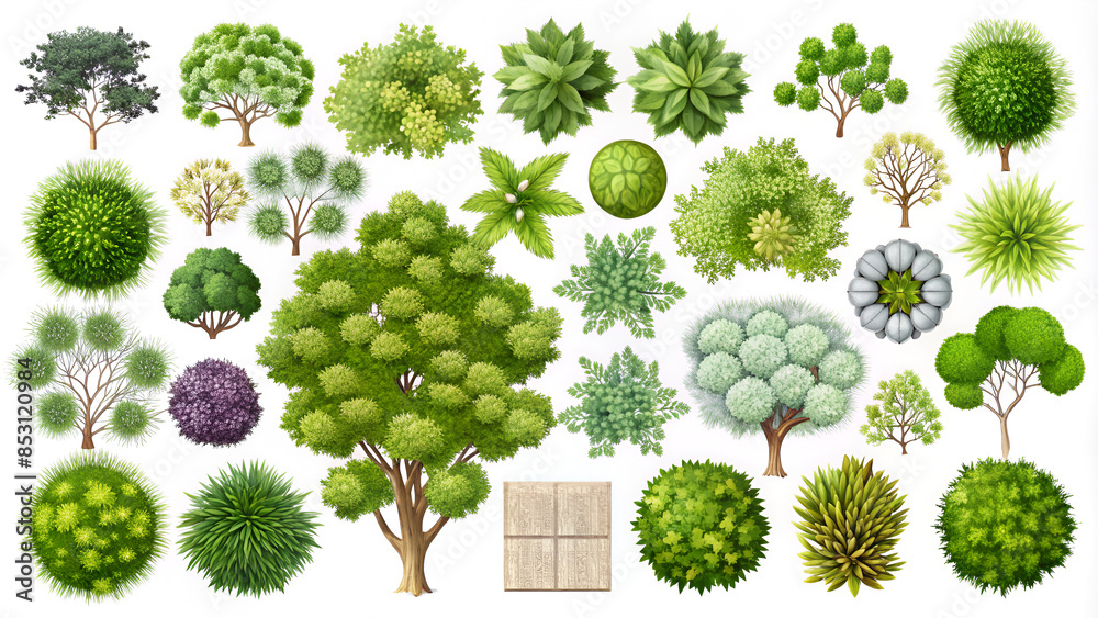 doodle Vector tree top view isolated on white background for landscape ...