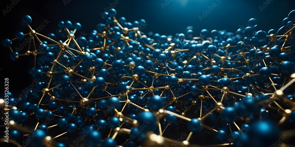 Brightly Lit Gold And Blue Molecular Structures Interlinked Showcasing A Scientific And