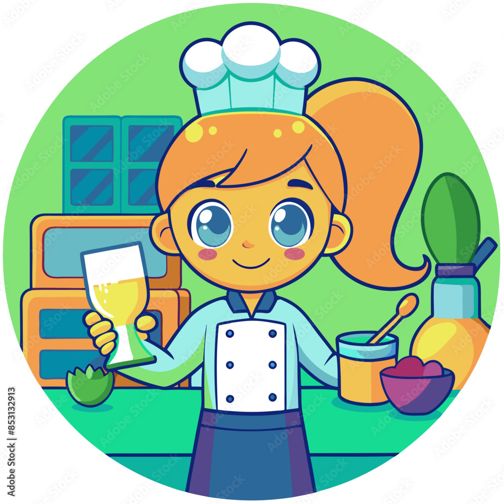 anime girl with brown hair in a ponytail, wearing a chef's uniform ...