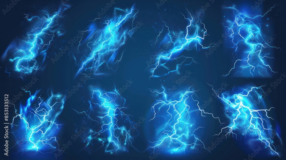 Lightning frames, blue electric borders of rectangular and square ...
