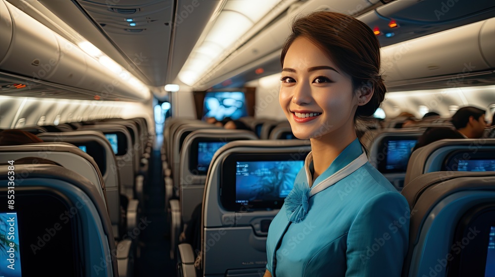 Xiamen Airlines Flight Attendant in Blue Uniform at E90 Aircraft Stock ...