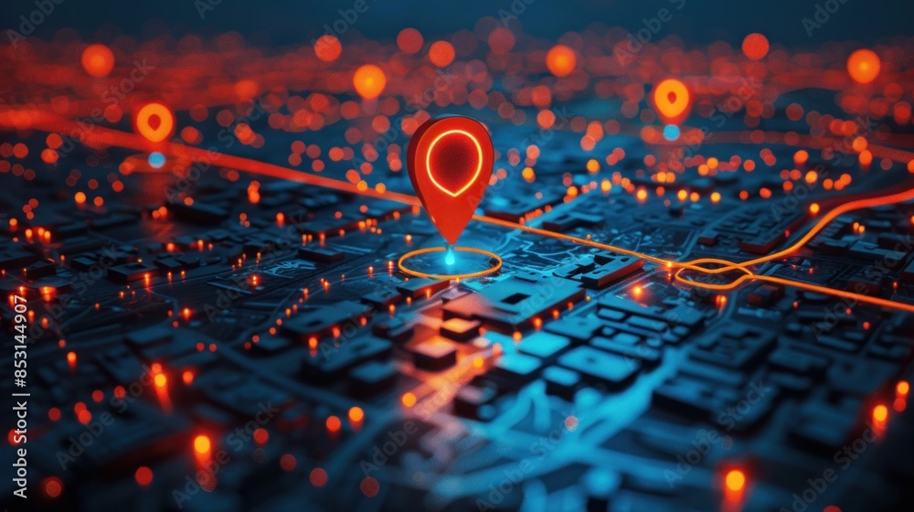 Digital hand set location on map with two pins. AI technology in GPs ...
