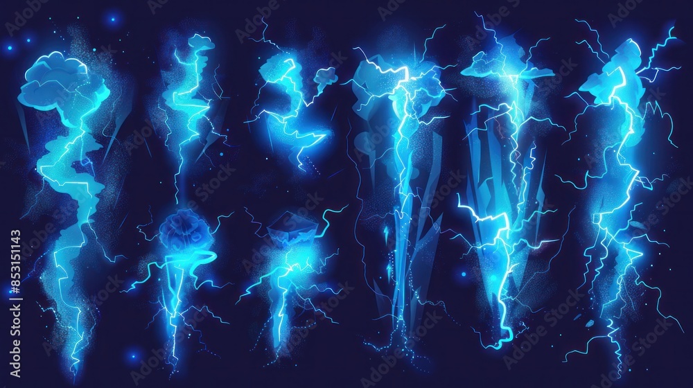 Cartoon lightning animation. Animated frames of electric strike, magic ...