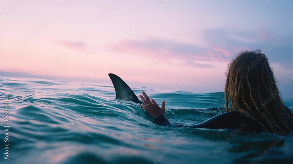 a photograph of an adult female surfer in the ocean with her hand out ...