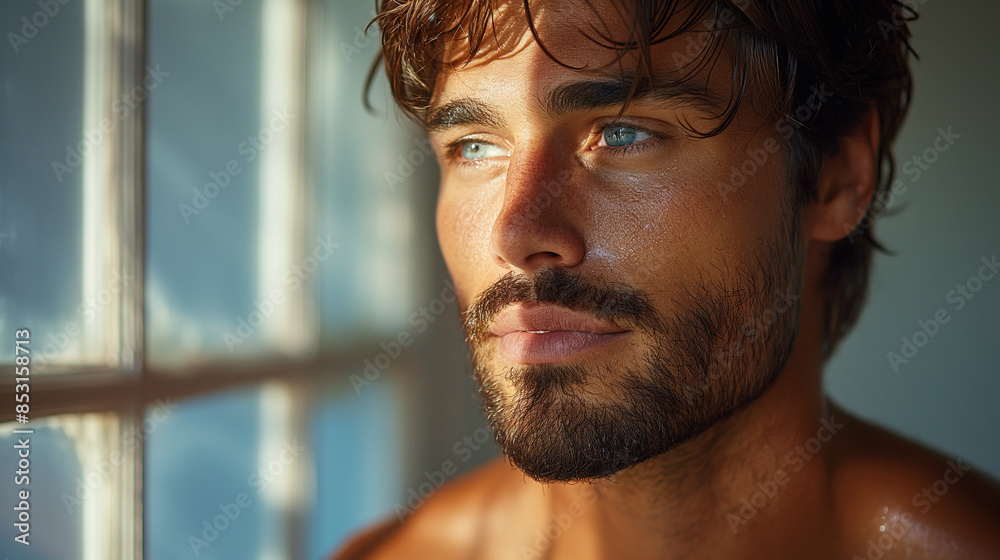 His broad shoulders and muscular physique exude strength and ...