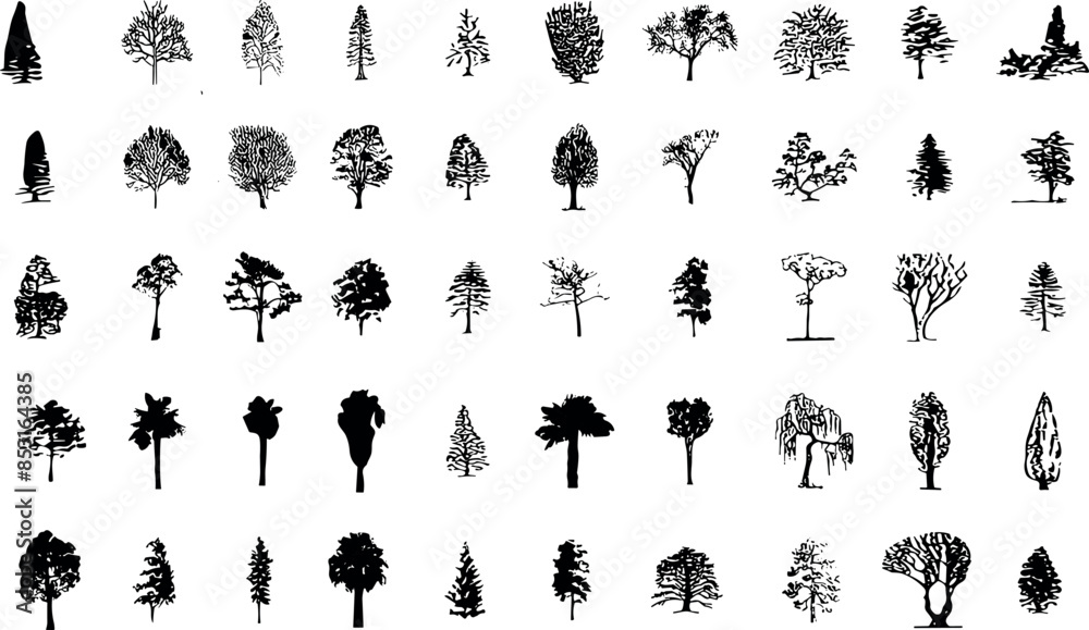 tree, vector, forest, oak, architecture, line, plant, landscape, black ...