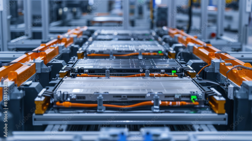 EV Battery Module for Automotive Industry on Production Line. Lithium ...
