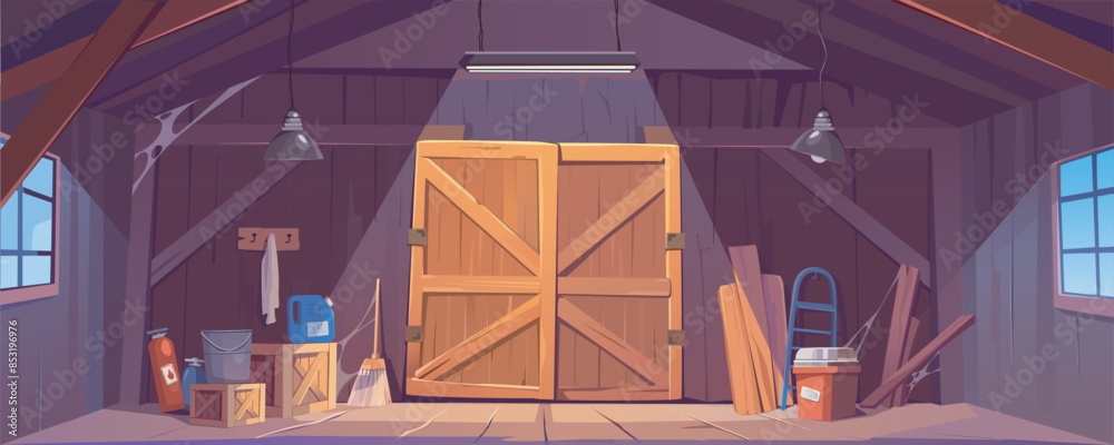 Wooden storehouse interior background banner for game design. Storage ...