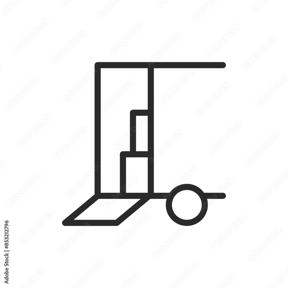 Truck with open bed, linear style icon. Loading and unloading. Editable ...