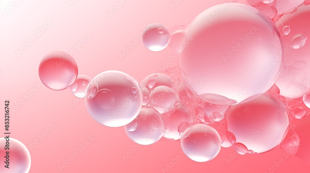 Floating Bubbles on a Pink Gradient Background with Transparent and Glowing Spheres Stock ...