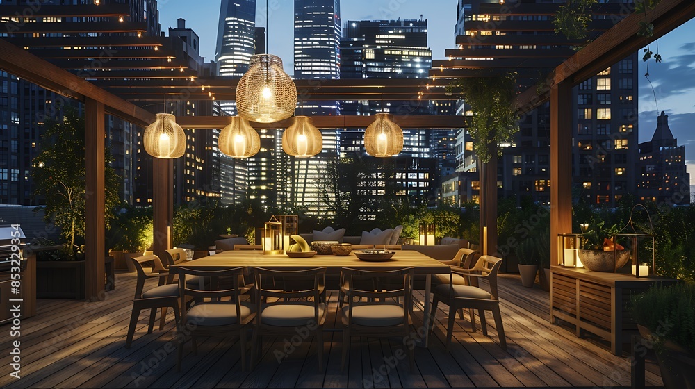 lavish outdoor dining area on a rooftop terrace with teak furniture ...