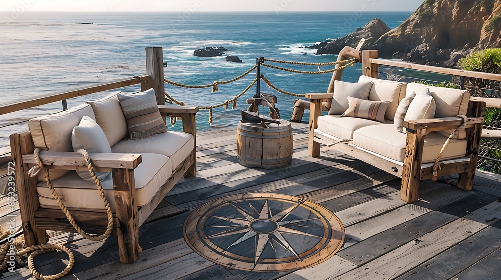 nautical-themed outdoor lounge with reclaimed shipwood furniture ...