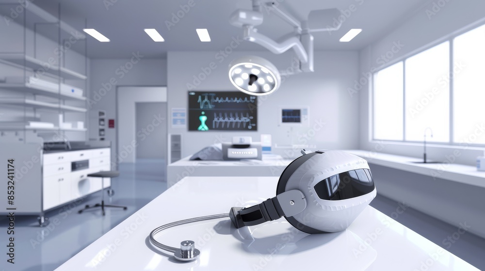 A modern minimalist virtual reality in medicine research lab, featuring ...