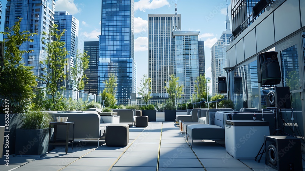 sophisticated outdoor conference space in a corporate building's ...