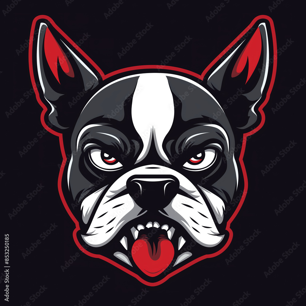Mascot logo design, cartoon animal character, angry boston terrier head ...