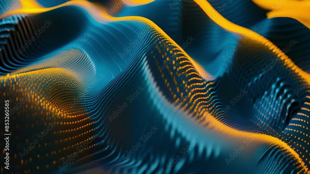 Sizzling lines of neon yellow and blue intersect and overlap creating a ...