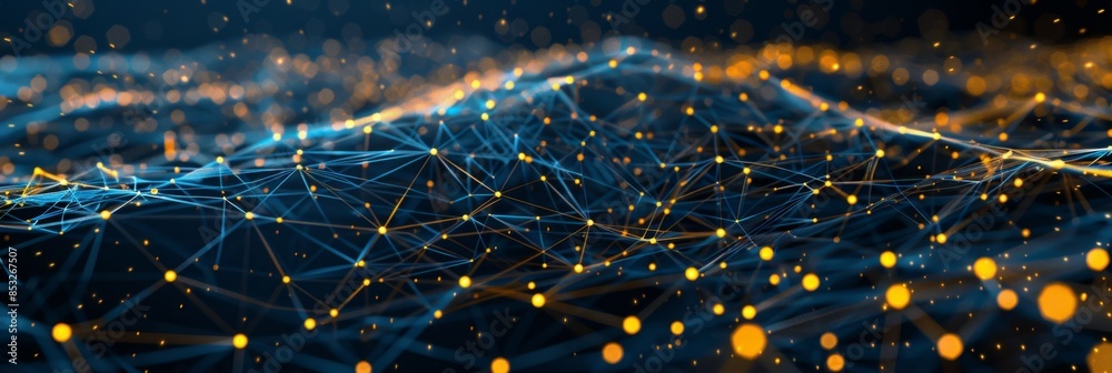 Tech-inspired background with dark blue web lines and bright yellow ...