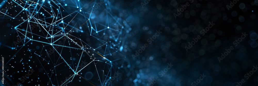 Minimalist tech background with blue web lines and floating particles ...