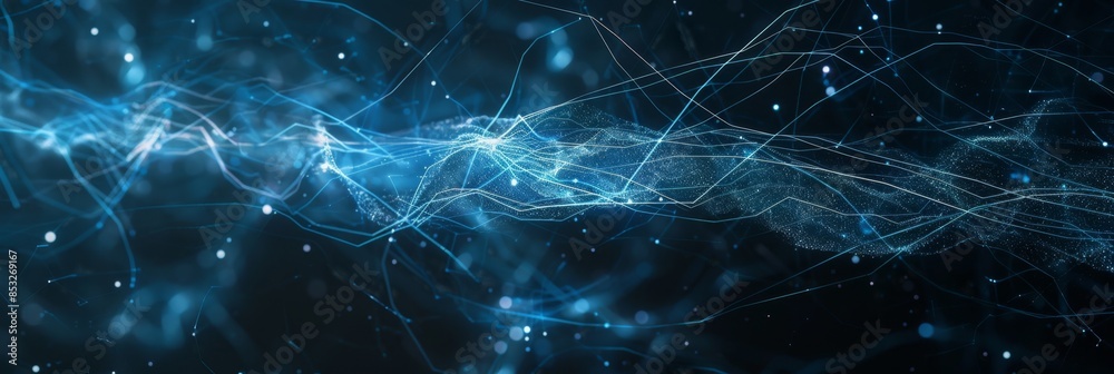 Minimalist tech background with blue web lines and floating particles ...