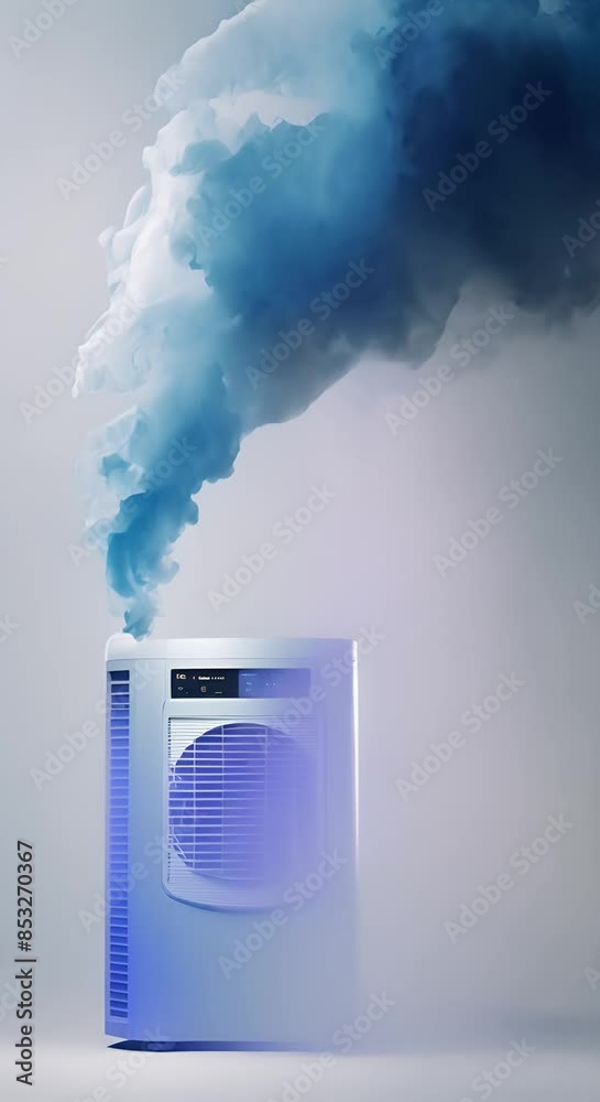 Blue smoke Cold air flow from air conditioner effect Isolated air light ...