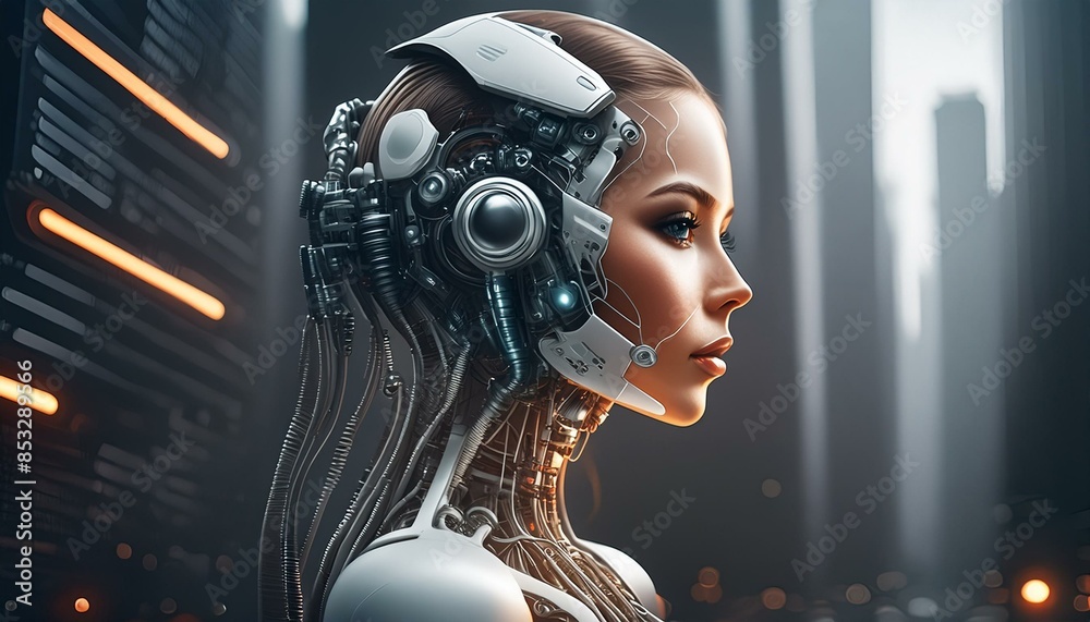 Hyperrealistic, super detailed, mechanical robot with human features ...