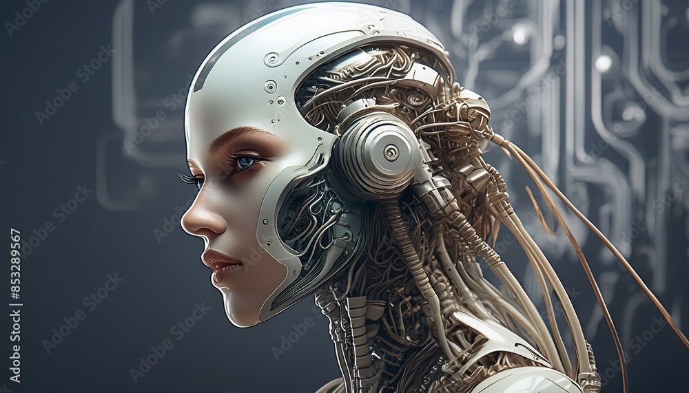 Hyperrealistic, super detailed, mechanical robot with human features ...